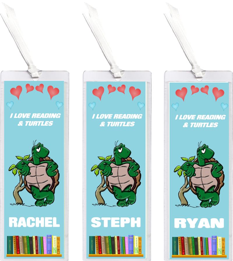 3 x I Love Reading & Turtle/Turtles - Personalised Bookmark - Baked ...